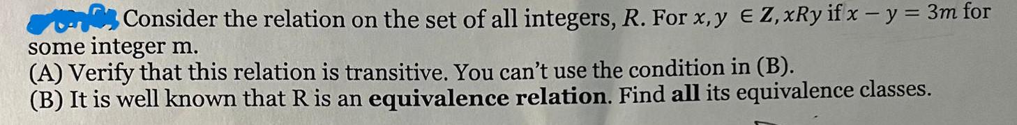 Solved Consider the relation on the set of all integers, R. | Chegg.com