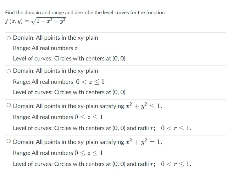 Solved Find the domain and range and describe the level | Chegg.com