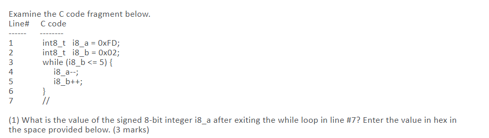 Solved Examine The C Code Fragment Below Line C Code 1 2 3