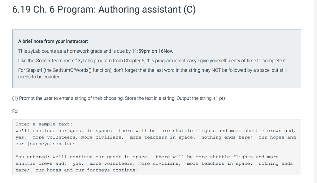Solved 6.19 Ch. 6 Program: Authoring assistant (C) A brief | Chegg.com