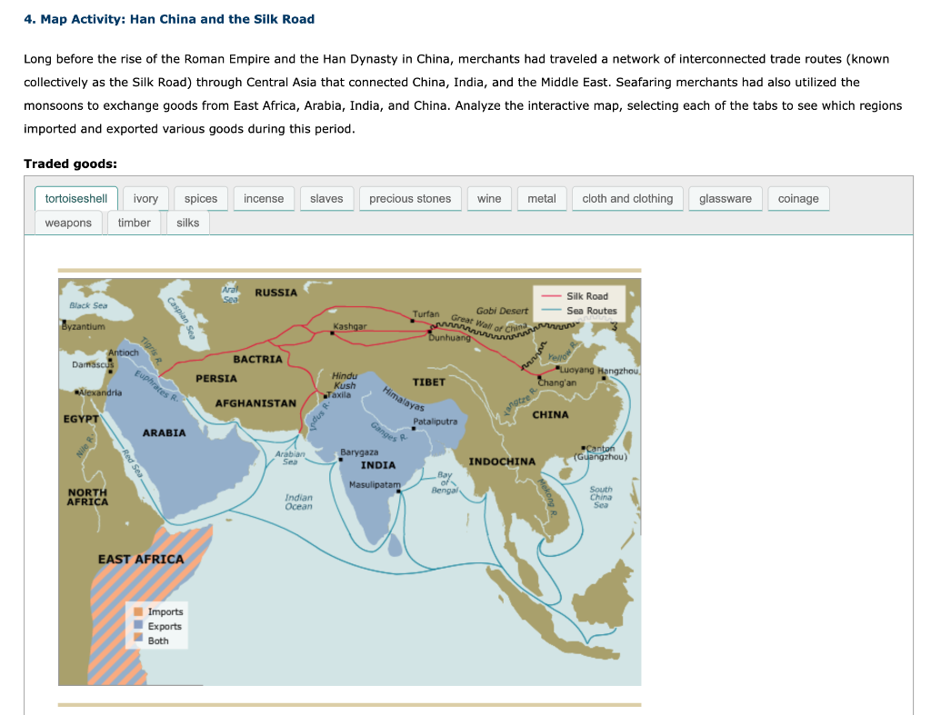 4. Map Activity: Han China and the Silk Road Long | Chegg.com