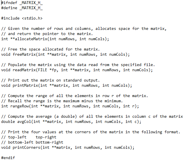 Solved Download main.c, matrix.h, and matrix.c below. | Chegg.com