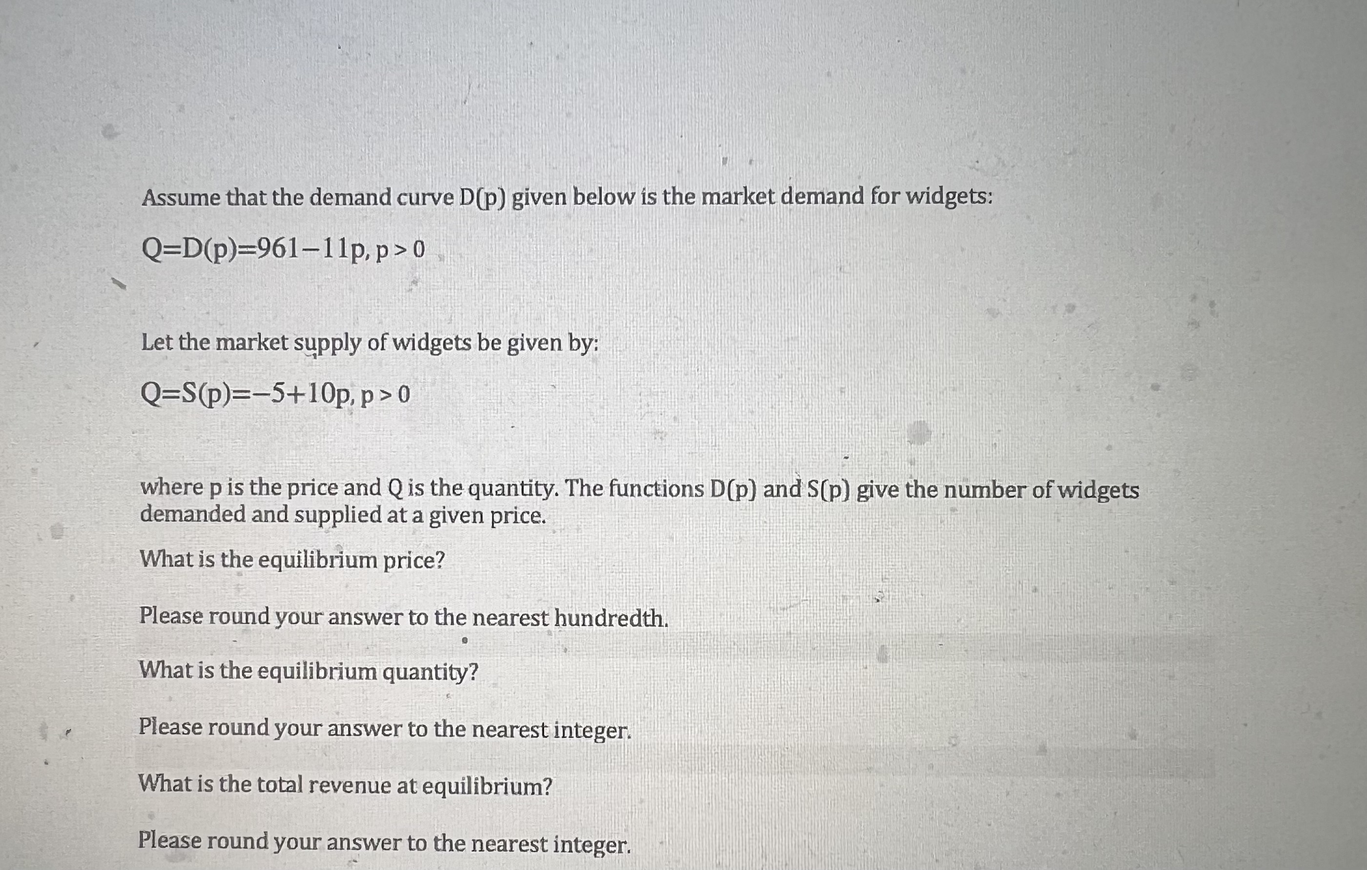 Solved Assume that the demand curve D(p) given below is the | Chegg.com