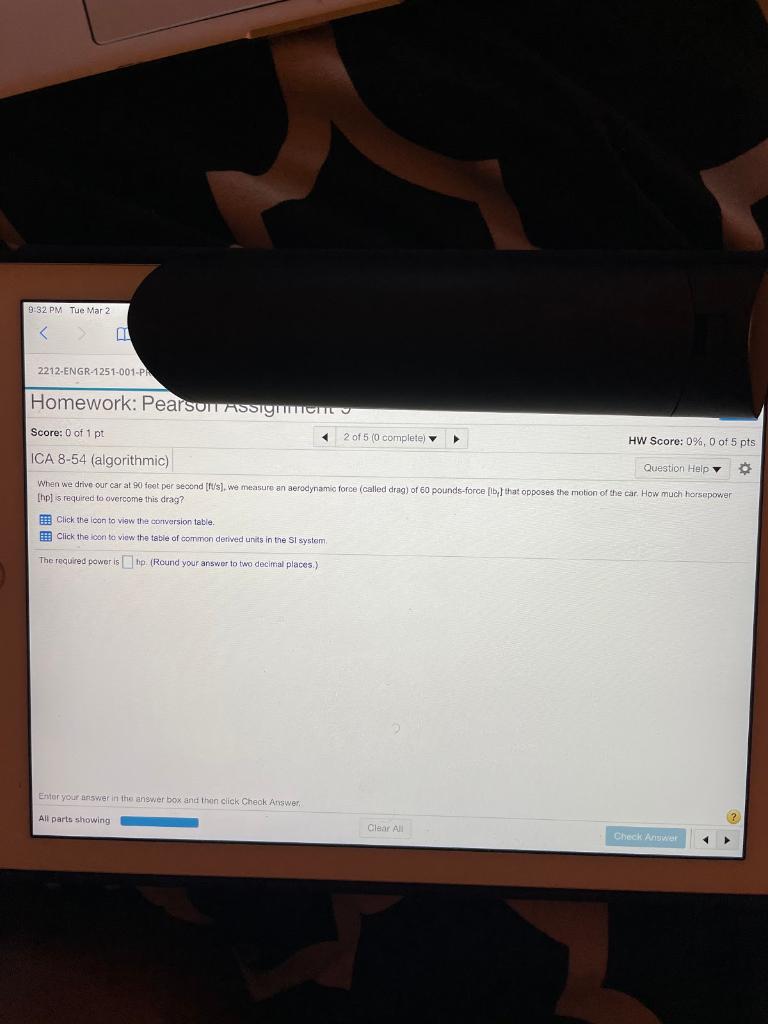 Solved 9:32 PM Tue Mar 2 1 2212-ENGR-1251-001-P Homework: | Chegg.com