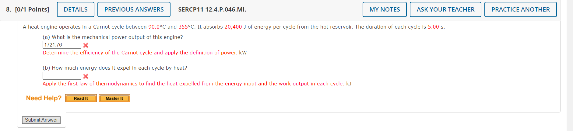 Solved 8. [0/1 Points] DETAILS PREVIOUS ANSWERS SERCP11 | Chegg.com
