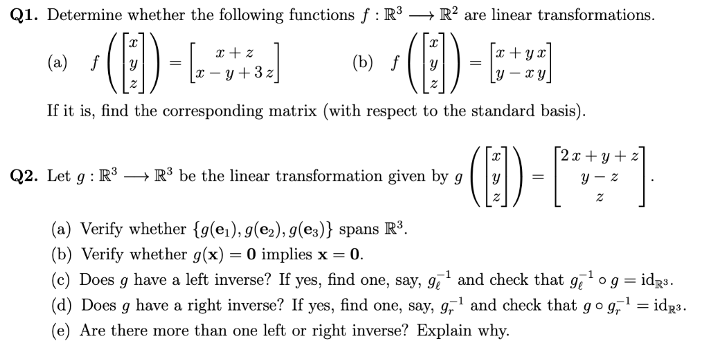 Solved Q1. Determine whether the following functions f:R3R2 | Chegg.com