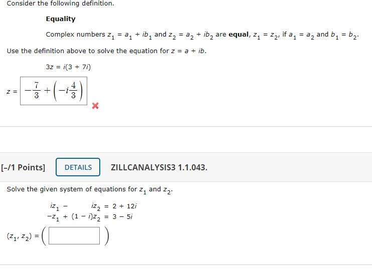 Solved Consider the following definition. Equality Complex | Chegg.com