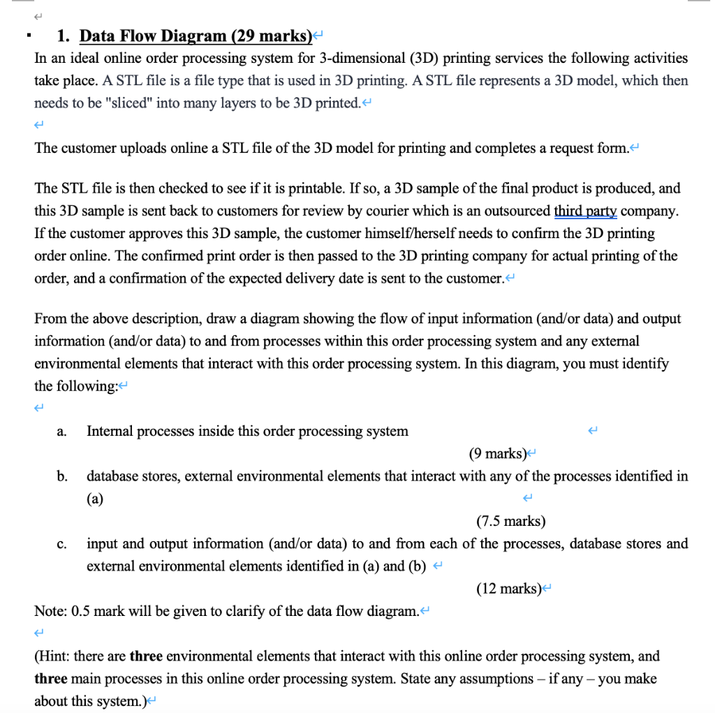 Solved e . 1. Data Flow Diagram (29 marks) In an ideal | Chegg.com