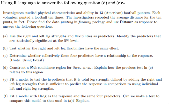 Using R language to answer the following question (d) | Chegg.com