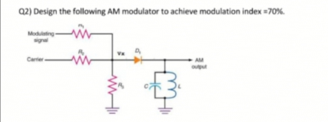 Solved 02) Design the following AM modulator to achieve | Chegg.com
