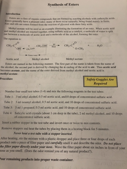 Solved Synthesis of Esters Introduction Esters are a class | Chegg.com