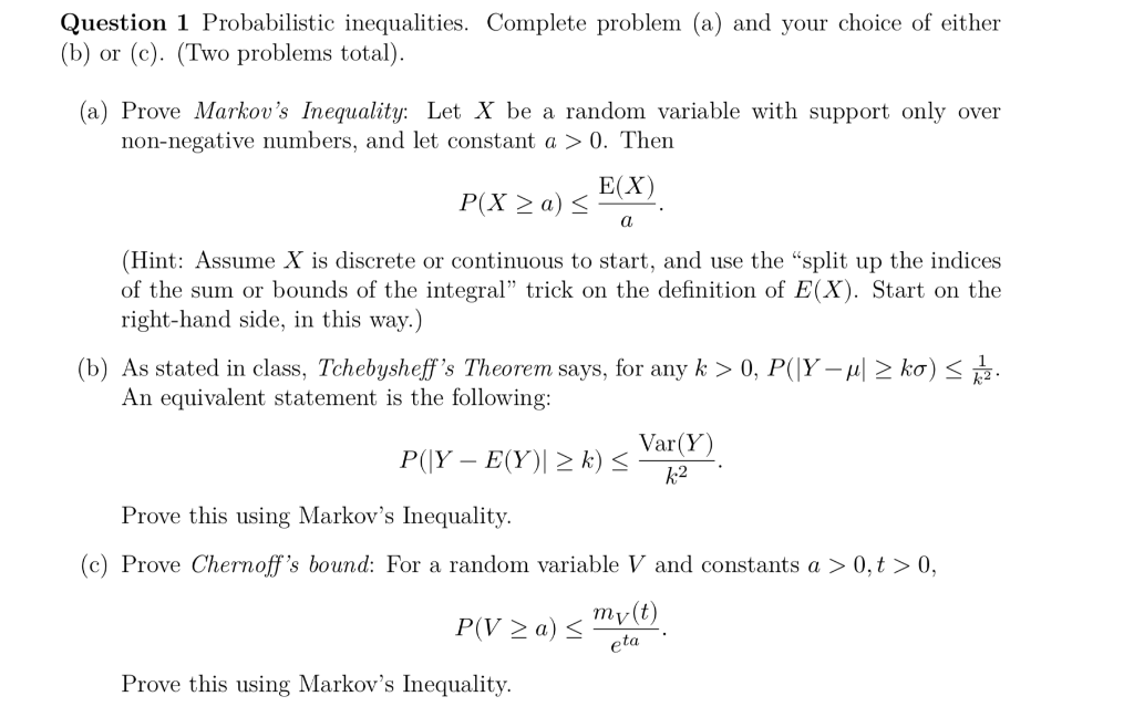 Solved Question 1 Probabilistic inequalities. Complete | Chegg.com