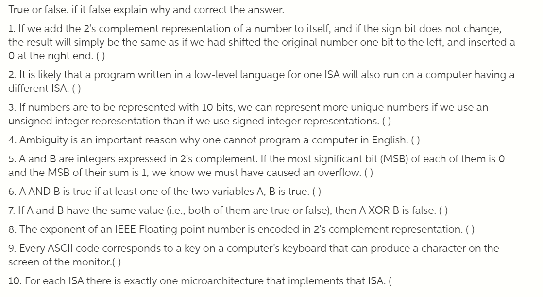 Solved True or false. if it false explain why and correct | Chegg.com