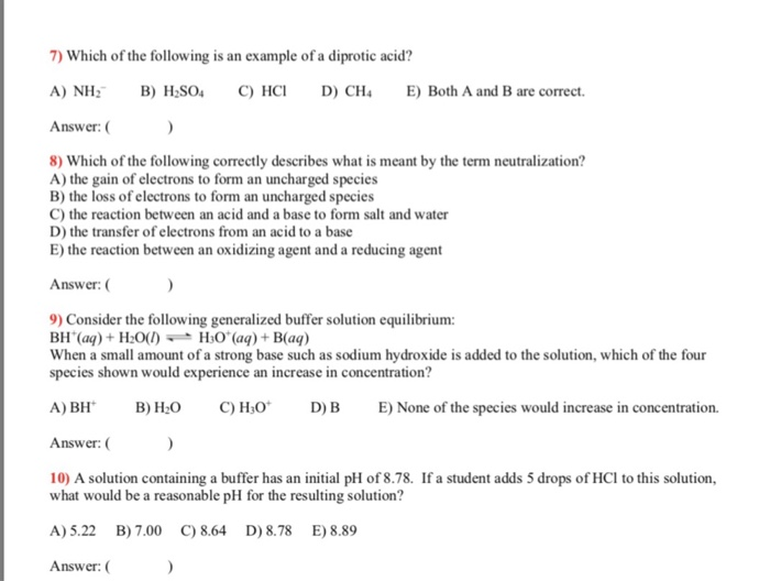 Solved 7 Which of the following is an example of a diprotic | Chegg.com