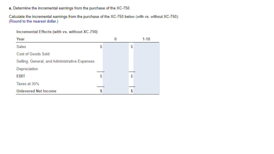 Solved a. Determine the incremental earnings from the | Chegg.com
