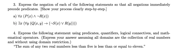 Solved 3. Express the negation of each of the following | Chegg.com