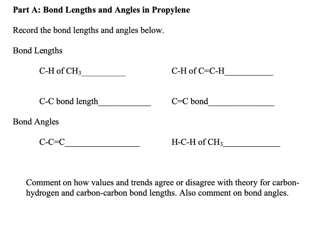 Solved Part A: Bond Lengths and Angles in Propylene Record | Chegg.com
