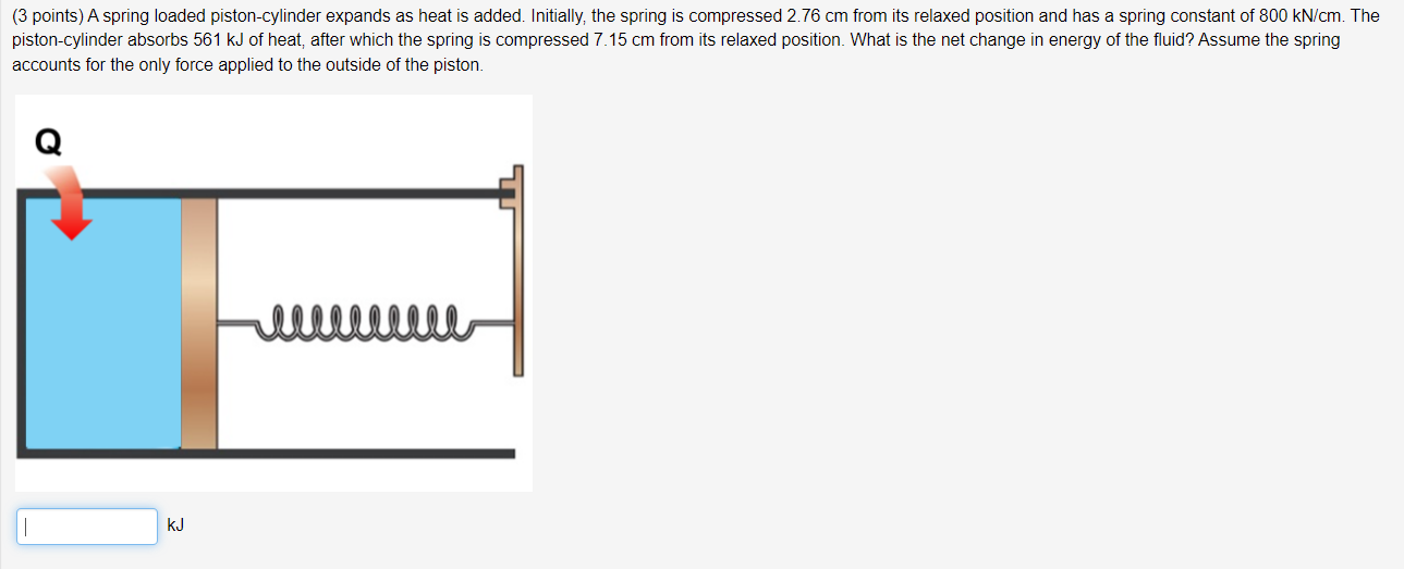 Solved (3 points) A spring loaded piston-cylinder expands as | Chegg.com
