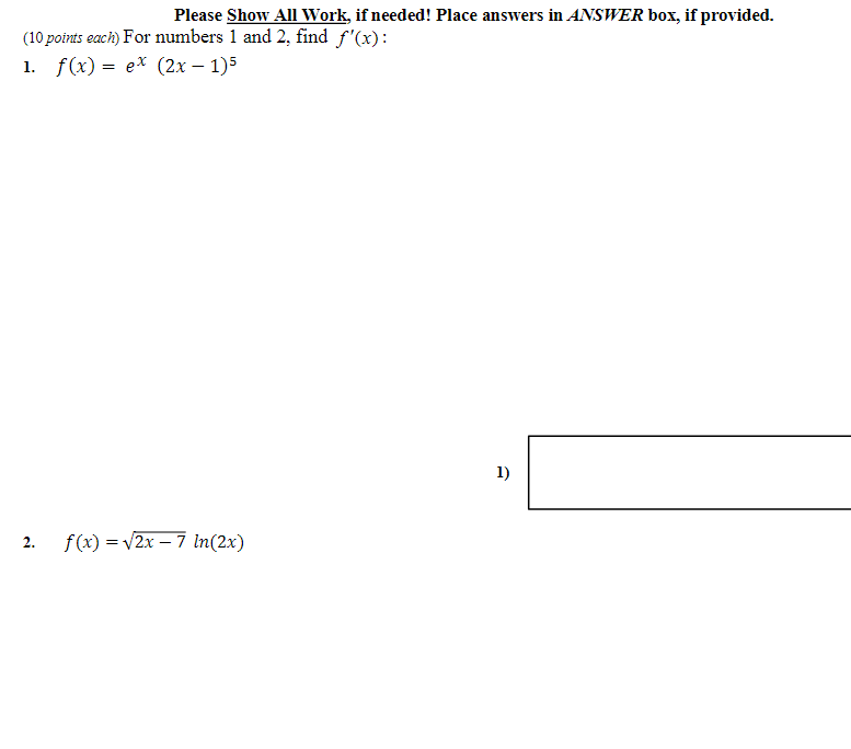 Solved Please Show All Work, if needed! Place answers in | Chegg.com