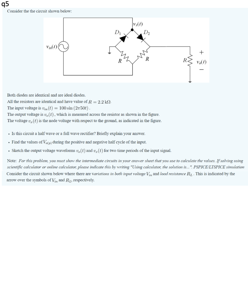 Solved Consider the the circuit shown below: Both diodes are | Chegg.com