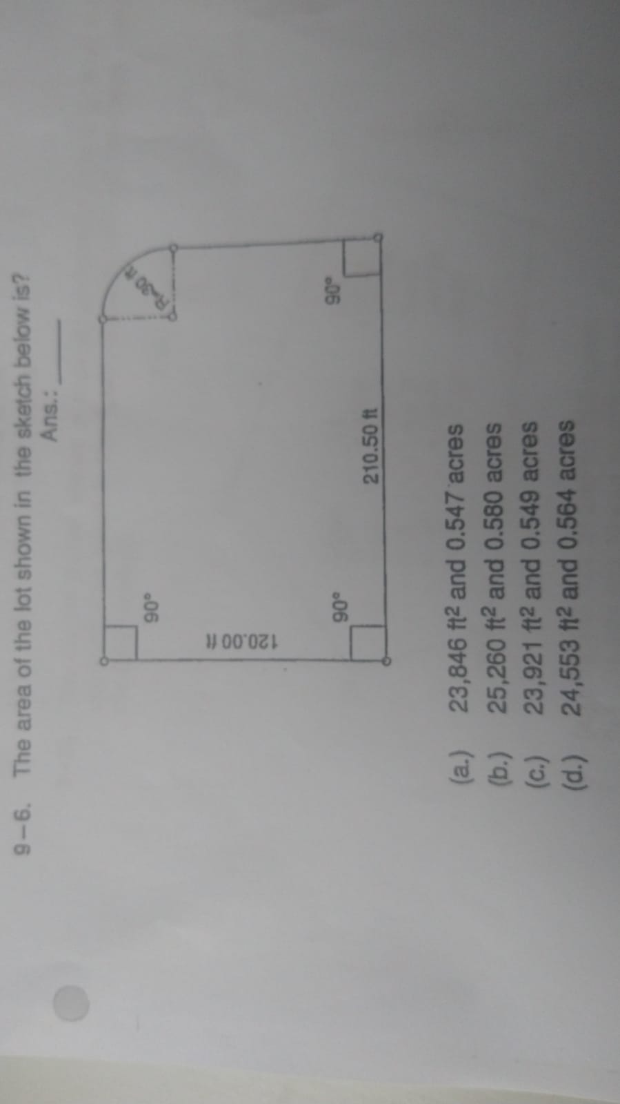 Solved 9-6. The area of the lot shown in the sketch below | Chegg.com