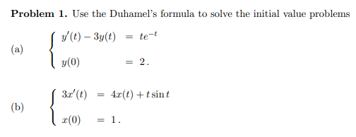 Solved Problem 1. Use the Duhamel's formula to solve the | Chegg.com