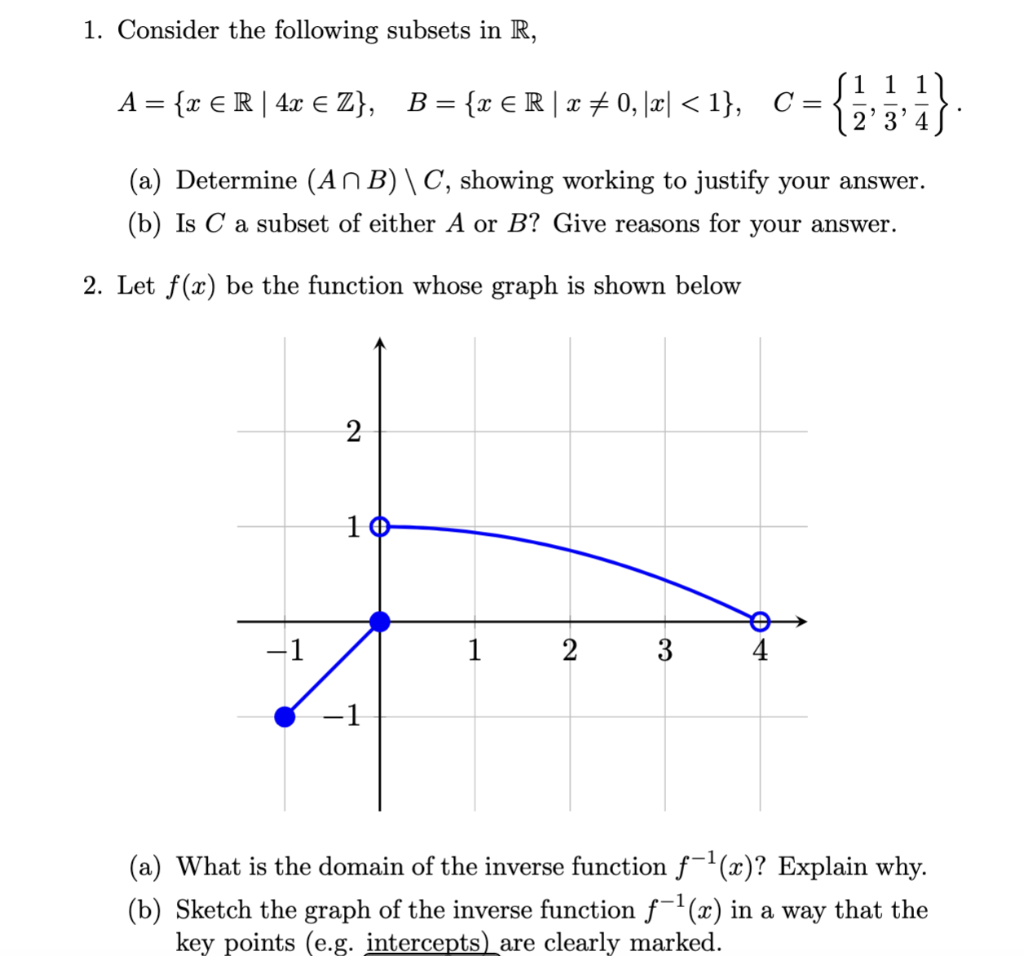 Solved 1. Consider the following subsets in R, | Chegg.com