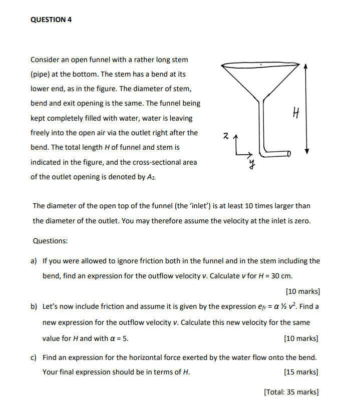 Solved QUESTION 4 H Consider an open funnel with a rather | Chegg.com