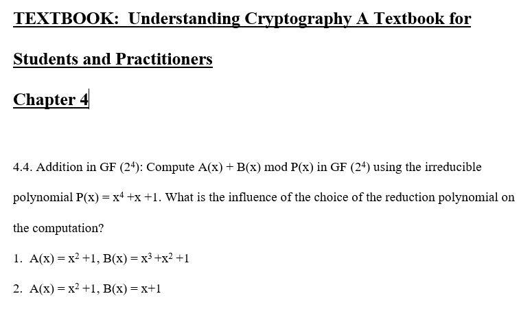 Solved TEXTBOOK: Understanding Cryptography A Textbook for | Chegg.com
