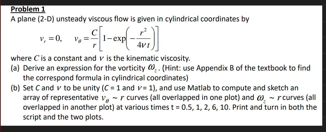 Solved A plane (2-D) unsteady viscous flow is given in | Chegg.com