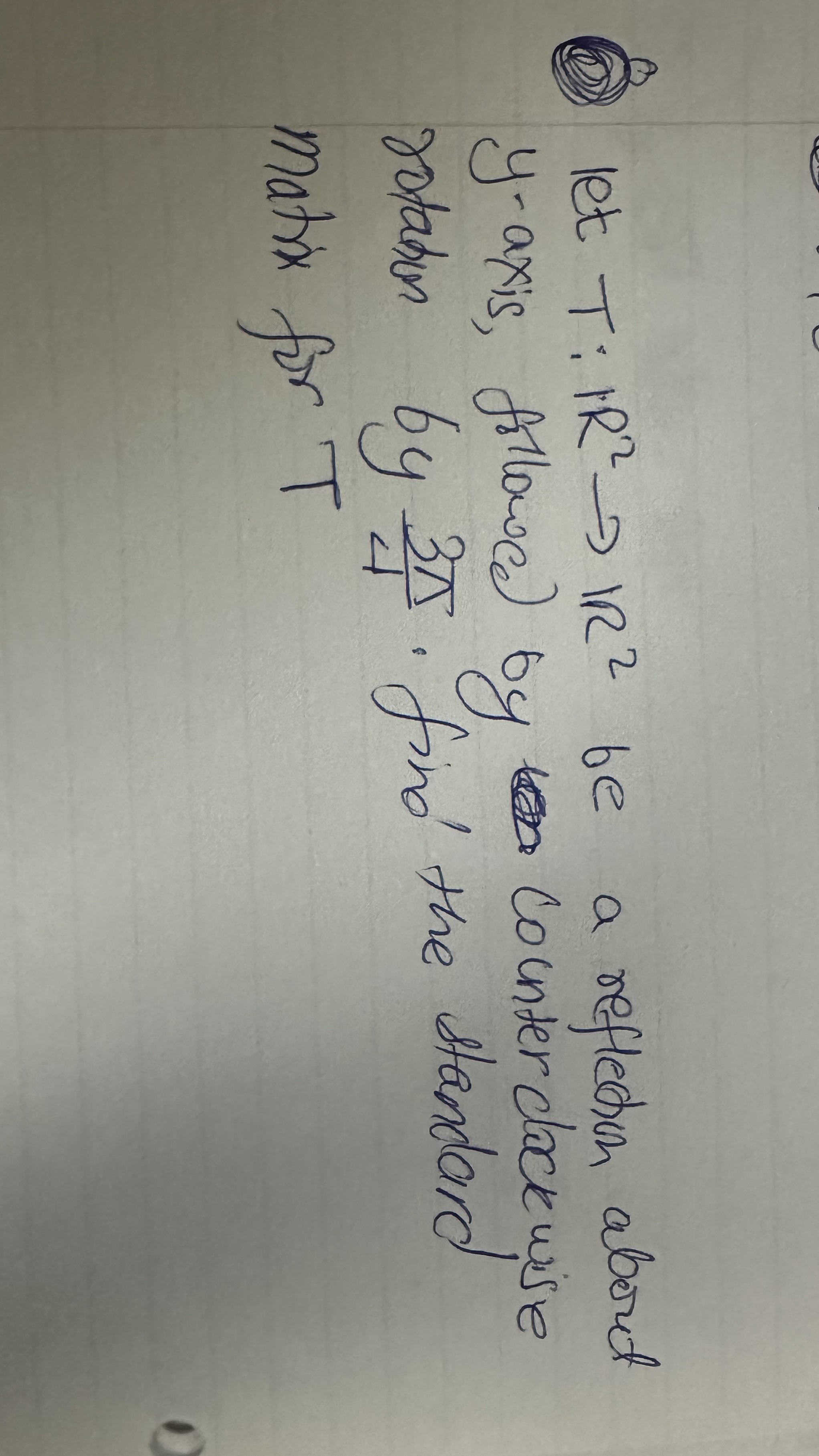 Solved let T:R2→R2 be a reflection about y-axis, fillowed by | Chegg.com