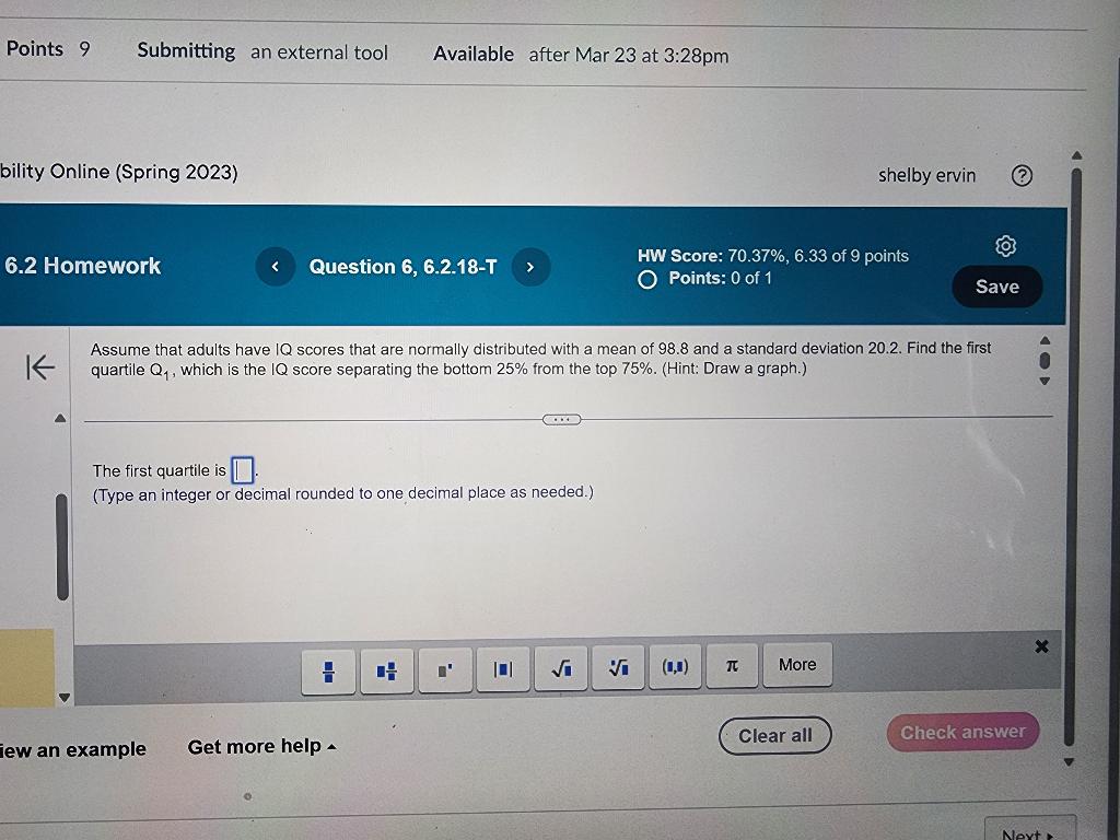 Solved bility Online (Spring 2023) shelby ervin 6.2 Homework | Chegg.com