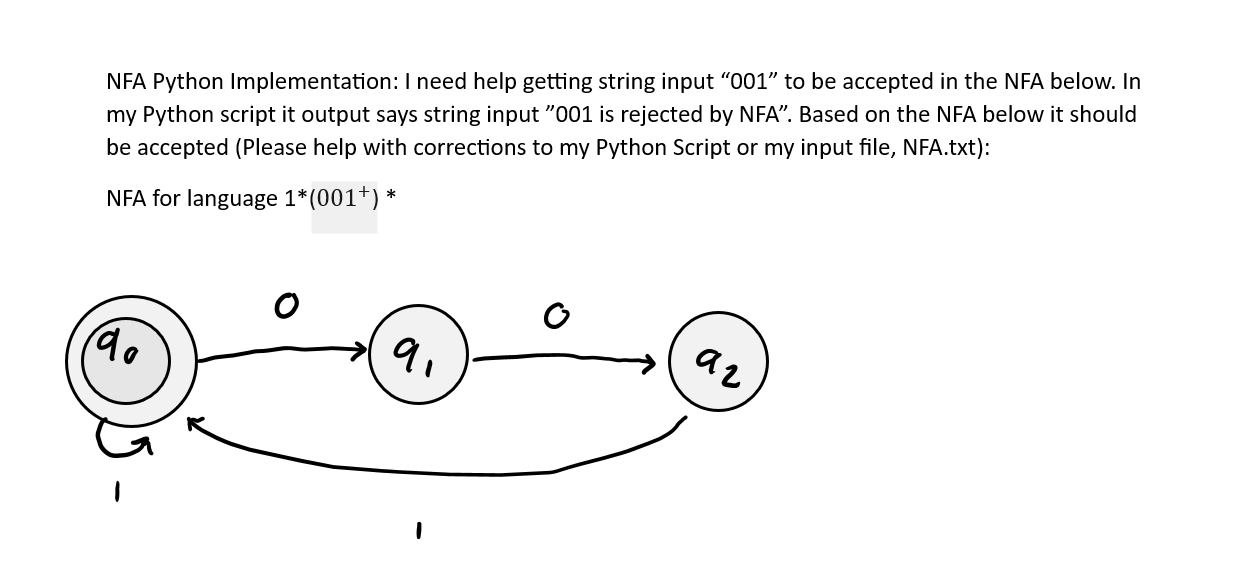 Solved NFA Python Implementation: I need help getting string | Chegg.com
