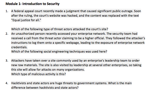 Solved Module 1- Introduction to Security 1. A federal | Chegg.com