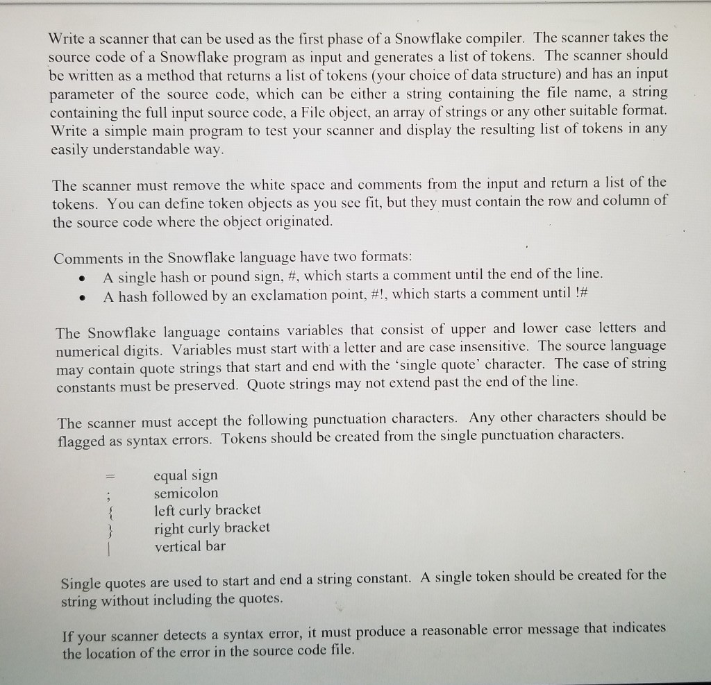 Write a scanner that can be used as the first phase | Chegg.com