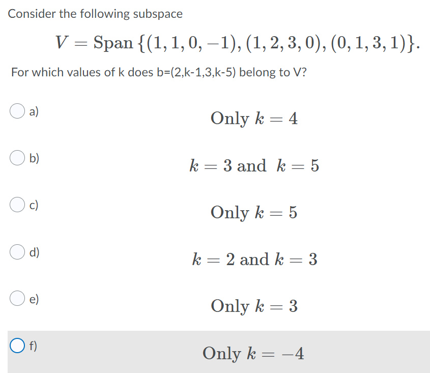 Solved Consider the following subspace V = Span {(1,1,0, | Chegg.com