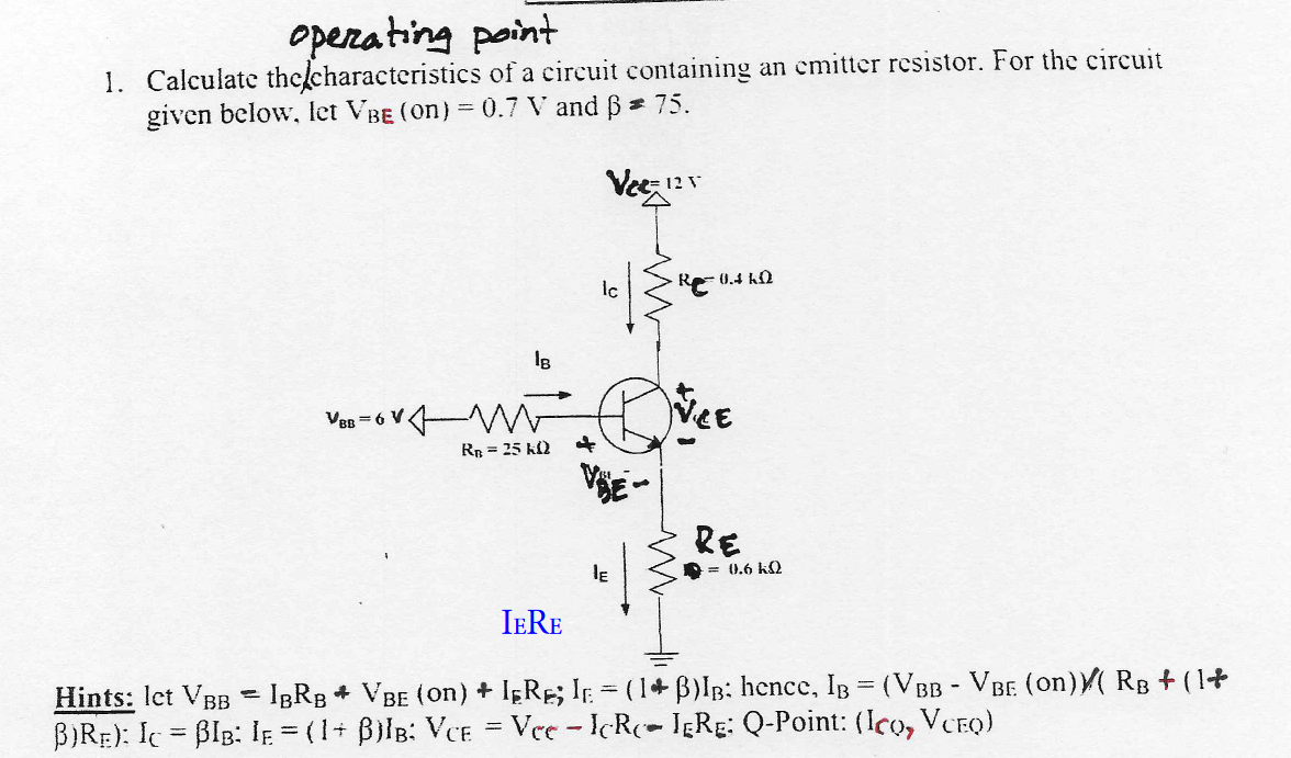 Solved operating point 1. Calculate thelcharacteristics of a | Chegg.com