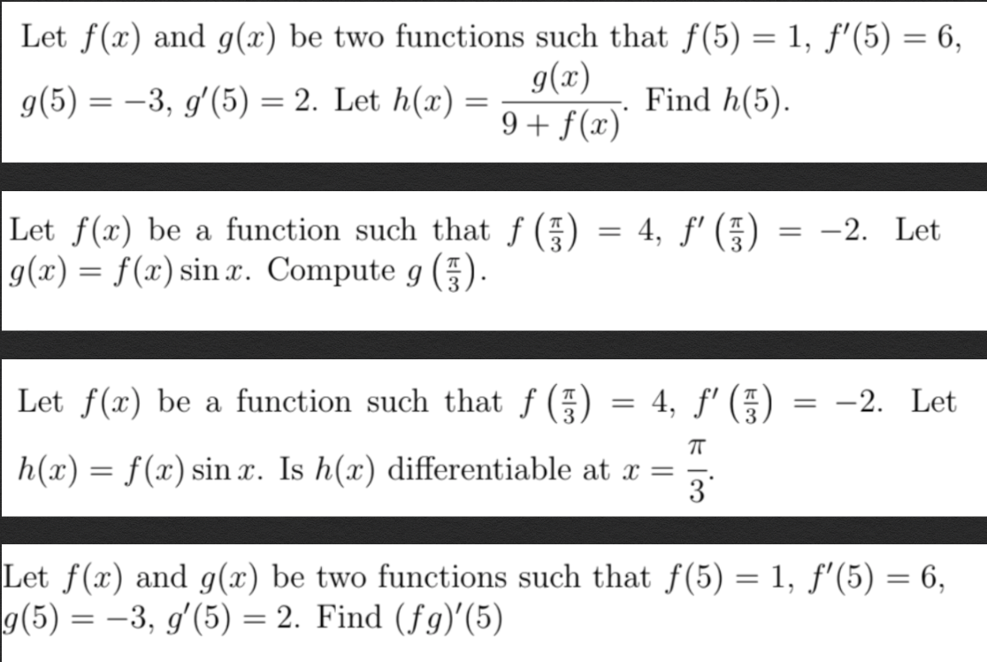 Solved Let f(x) and g(x) be two functions such that f(5) = | Chegg.com