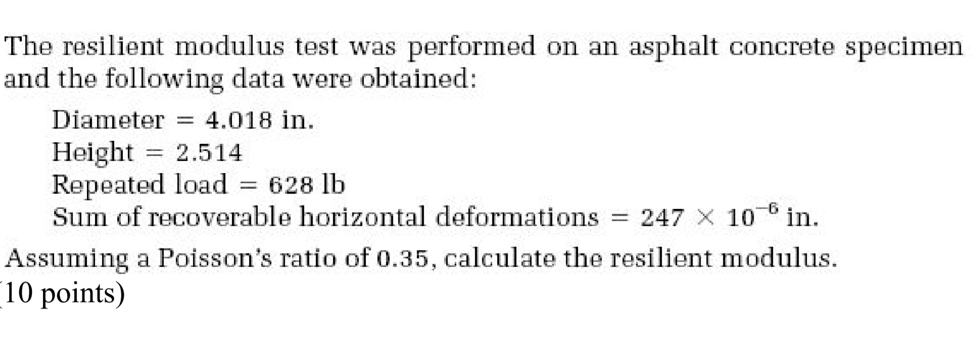 Solved The resilient modulus test was performed on an | Chegg.com