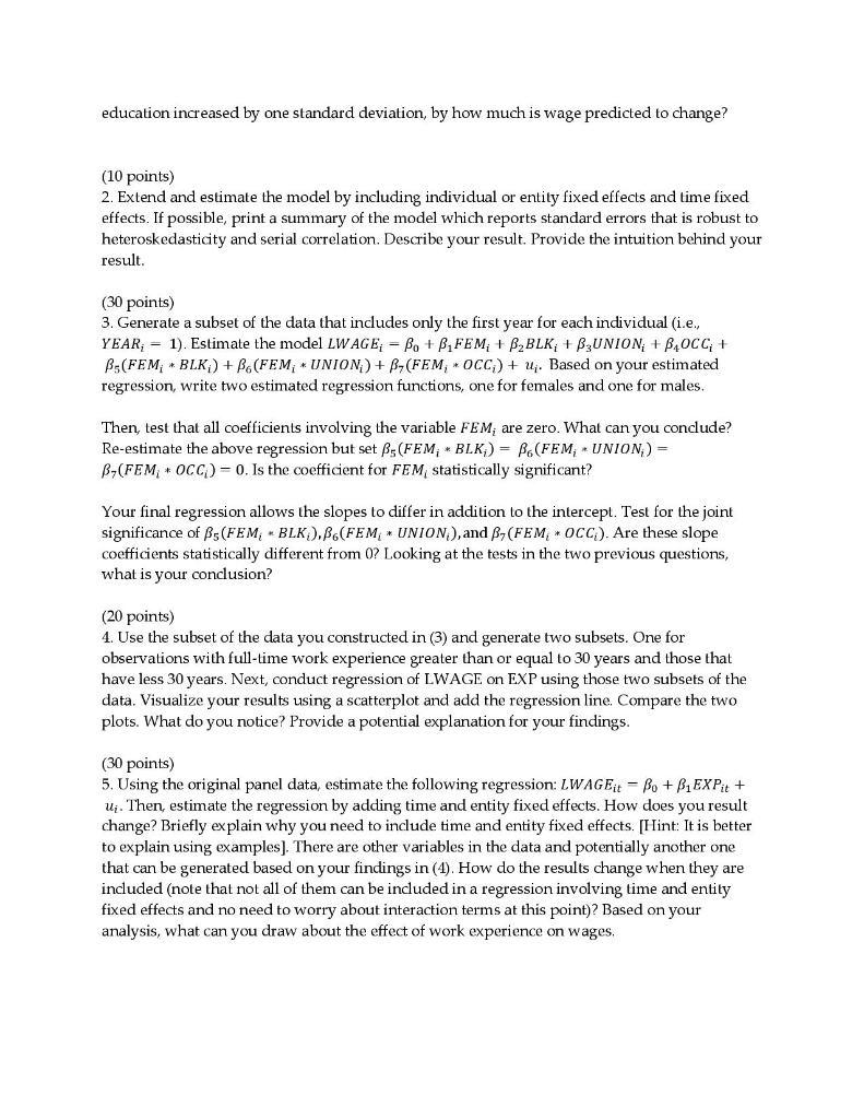 Applied Econometrics 1 Homework Assignments Problem