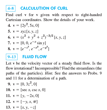 Solved V 4-8 CALCULUTION OF CURL Find curl v for v given | Chegg.com