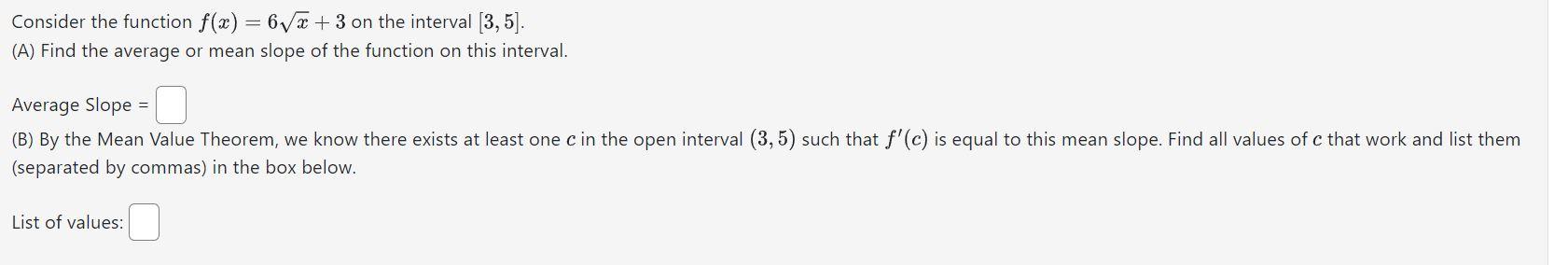 Solved Consider the function f(x)=6x+3 on the interval | Chegg.com
