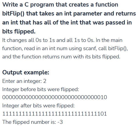 Solved Write a C program that creates a function bitFlip() | Chegg.com