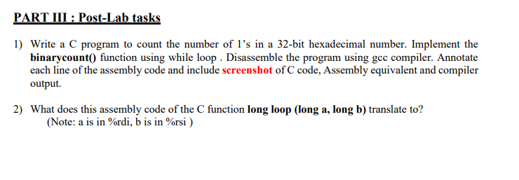 Solved 1) Write a C program to count the number of 1 's in a | Chegg.com