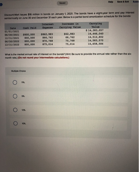 Solved Help Save& Exit Subm Saved Discount-Mart issues $16 | Chegg.com