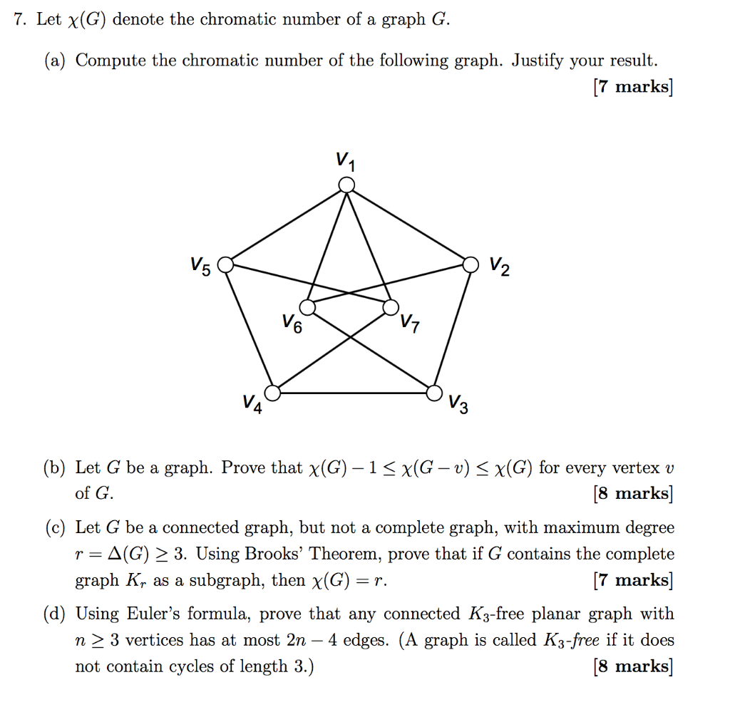 7. Let χ(G) denote the chromatic number of a graph | Chegg.com