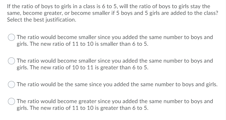 Solved If the ratio of boys to girls in a class is 6 to 5, | Chegg.com