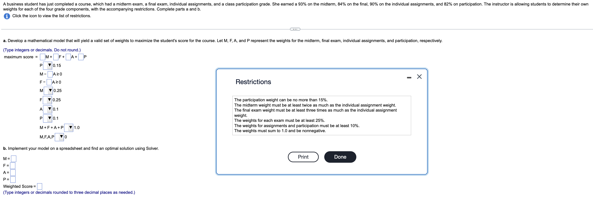 Solved weights for each of the four grade components, with | Chegg.com