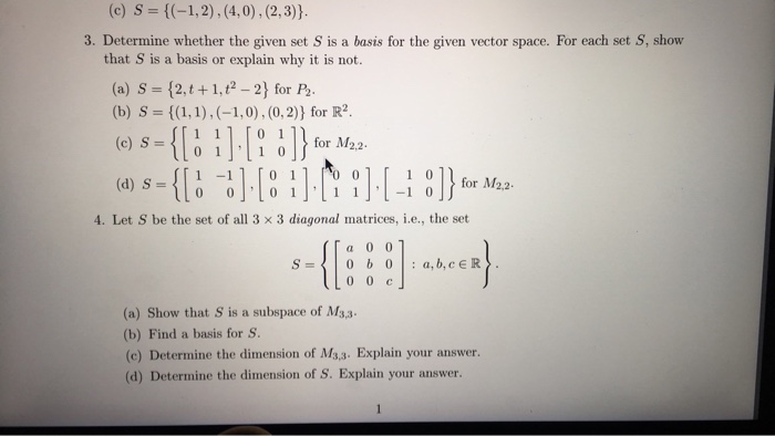 Solved 3. Determine whether the given set S is a basis for | Chegg.com