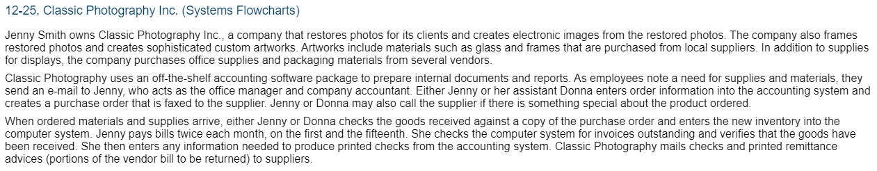 Solved 12-25. Classic Photography Inc. (Systems Flowcharts) | Chegg.com